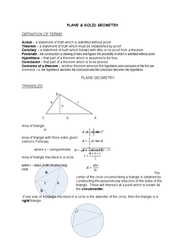 Plane & Solid Geometry Handouts | PDF