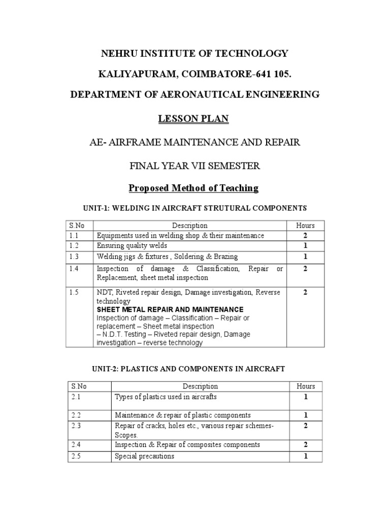 Airframe Maintenance Lesson Plan | PDF | Welding | Construction