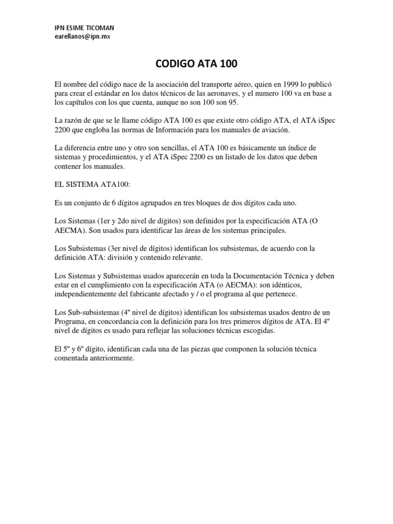 Codigo Ata 100 | PDF | Avión | Caldera