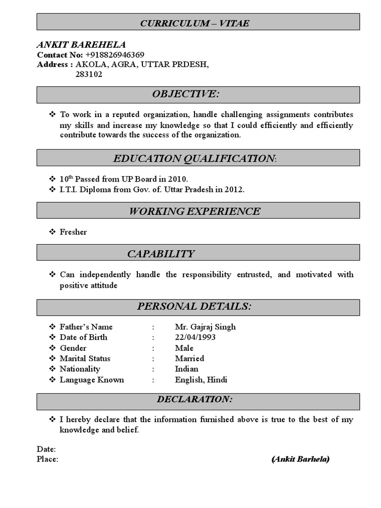 Objective:: Curriculum - Vitae Ankit Barehela | PDF