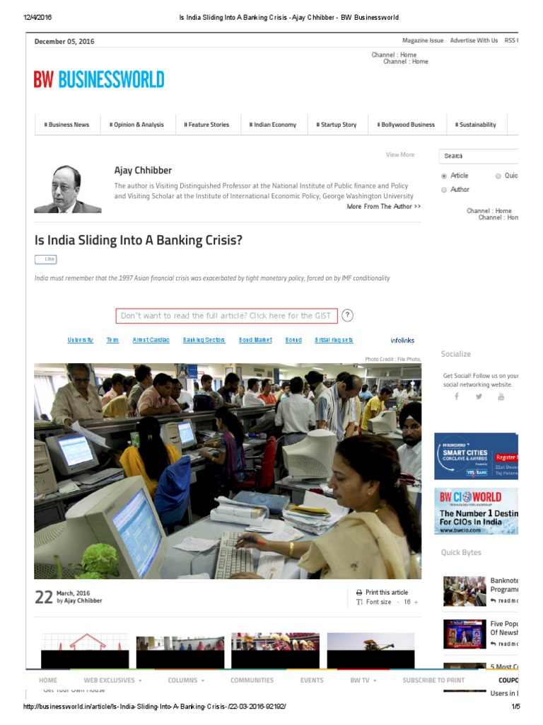 Is India Sliding Into A Banking Crisis - Ajay Chhibber - BW ...