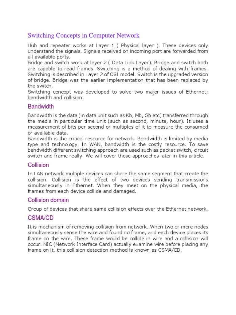 Switching Concepts in Computer Network PDF | PDF | Network Switch | Ethernet