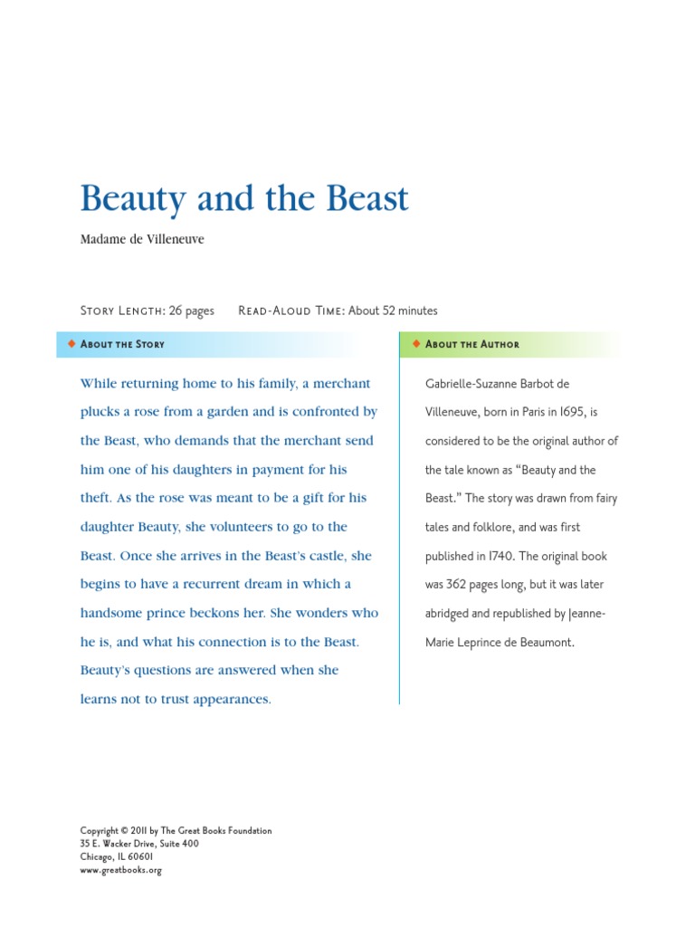 Beauty and the Beast Summary | PDF | Classics
