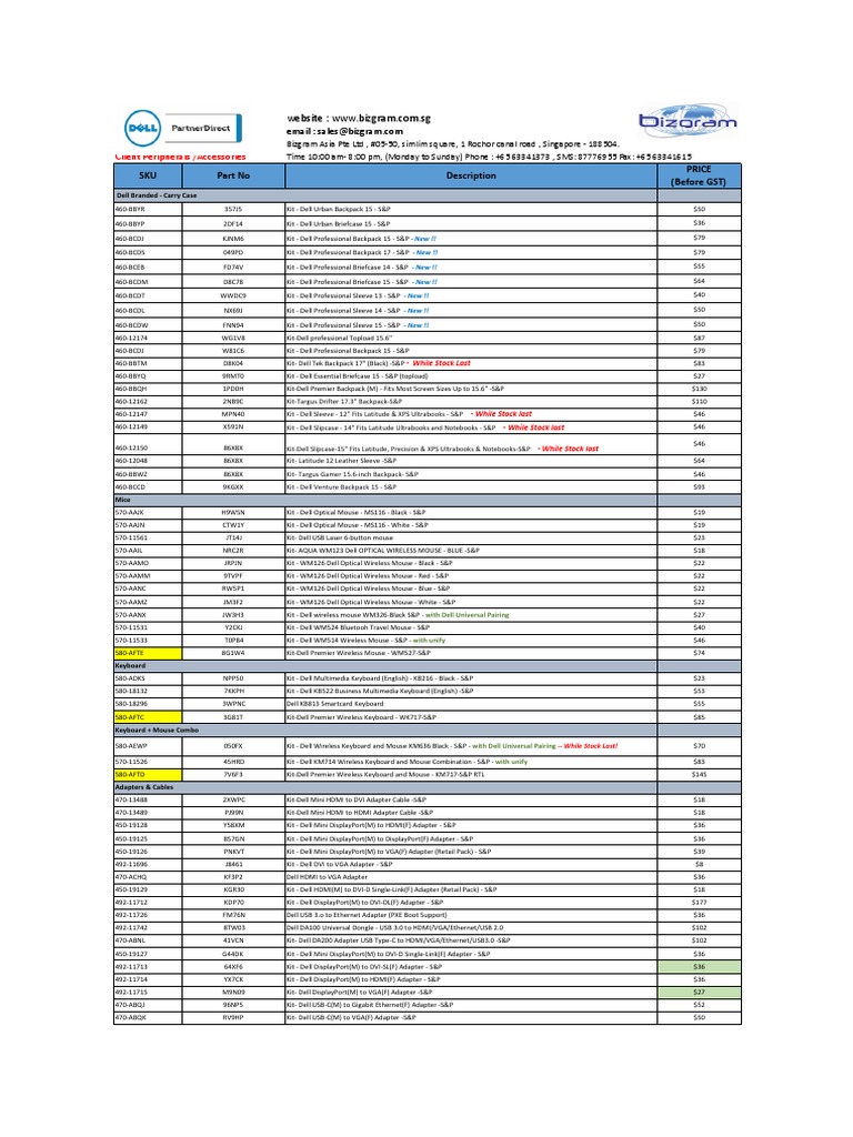 Dell Client Peripherals Tel: 63346455 / 63341373 Fax: 63341615 / SMS ...