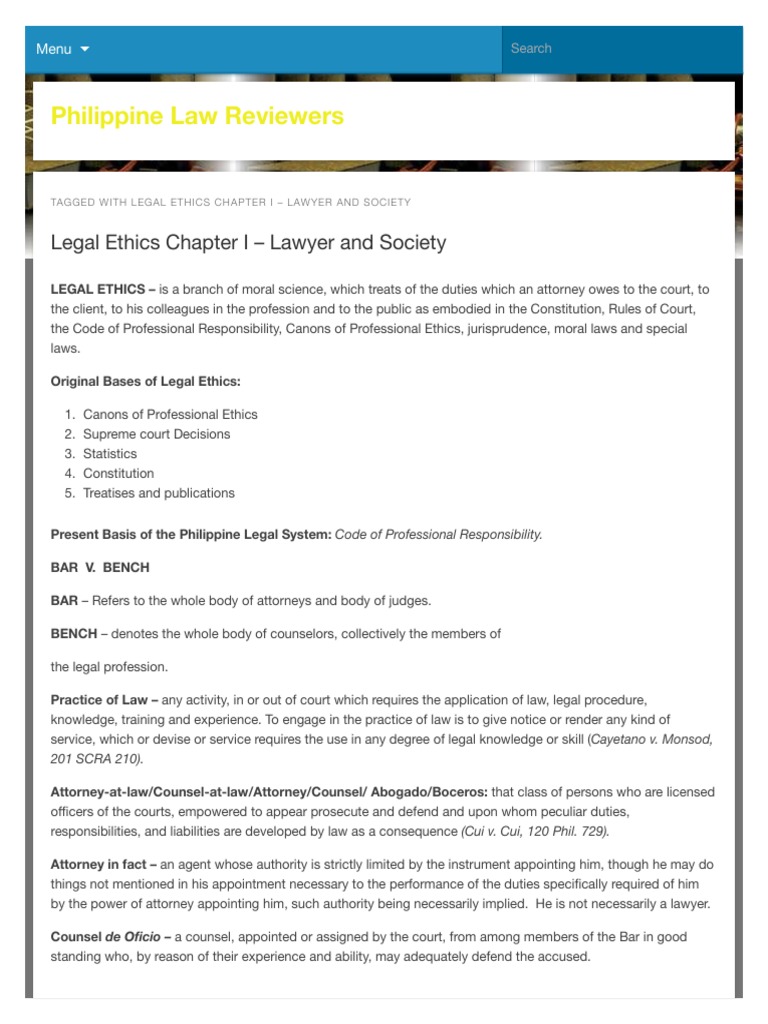 Legal Ethics Chapter I Lawyer and Society | PDF