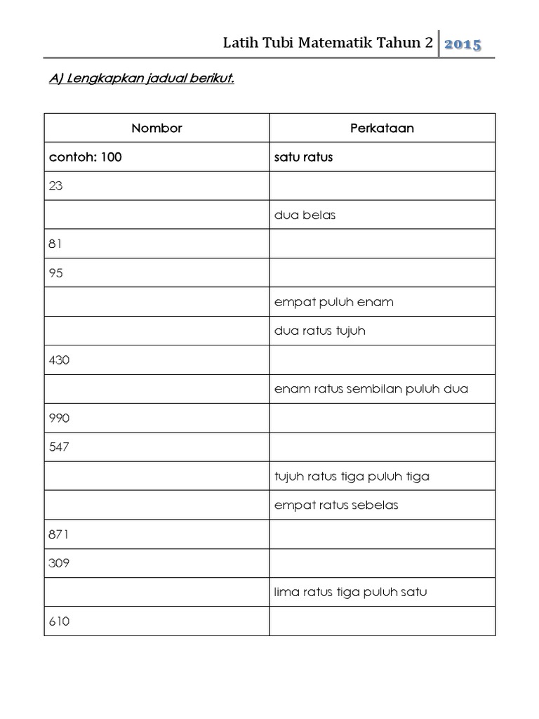 Latih Tubi Matematik Tahun 2 PDF | PDF