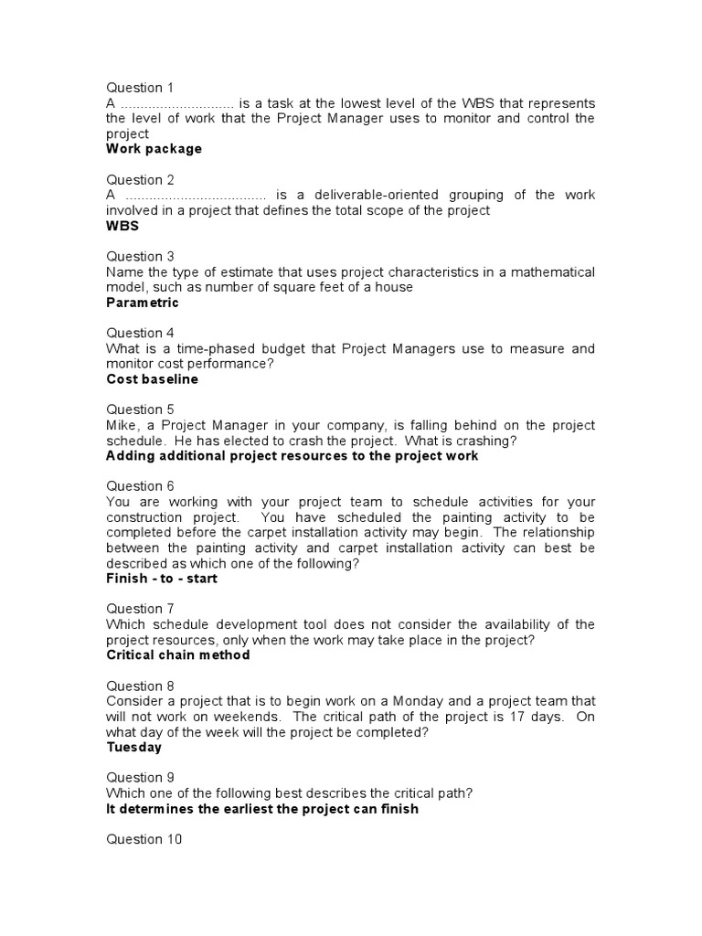 Exam Questions Pmo | PDF | Project Management | Product Development