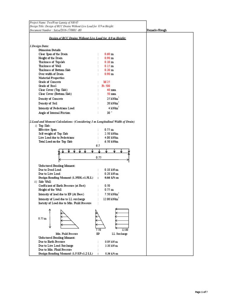 Design of RCC Drains PDF | PDF | Strength Of Materials | Bending