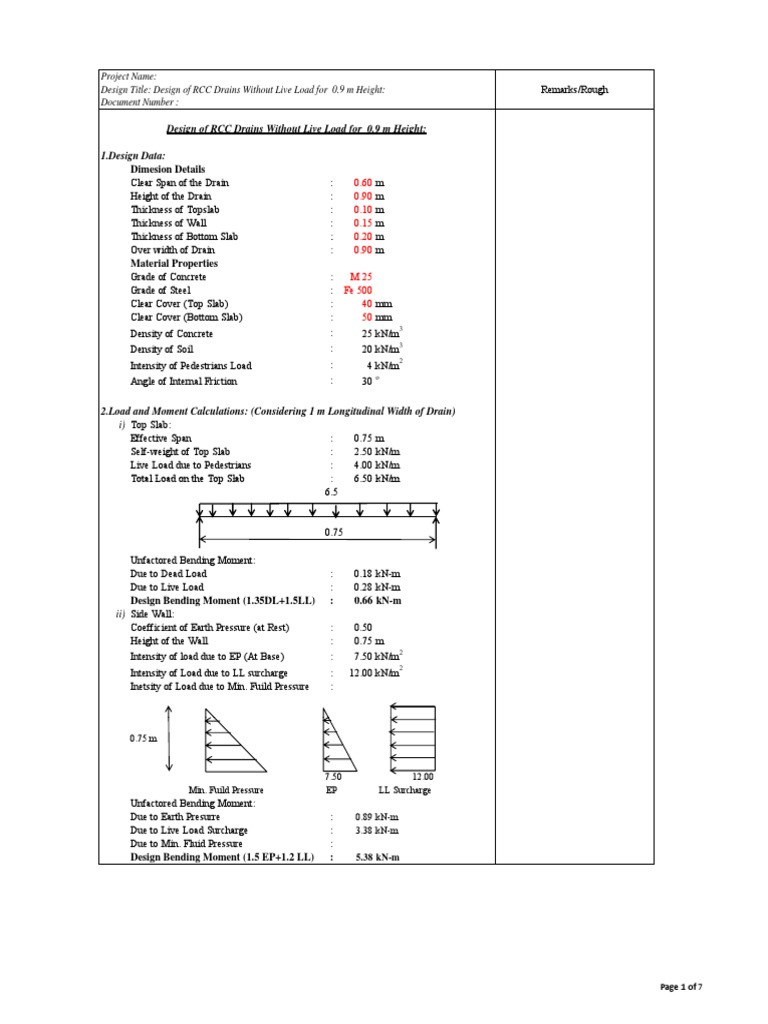 Design of RCC Drains | PDF | Bending | Strength Of Materials