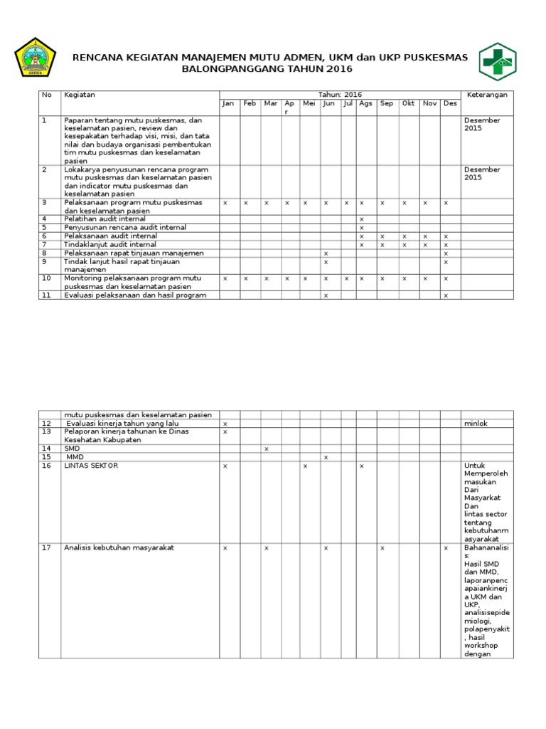 Program Kerja Manual Mutu Puskesmas Balongpanggang | PDF