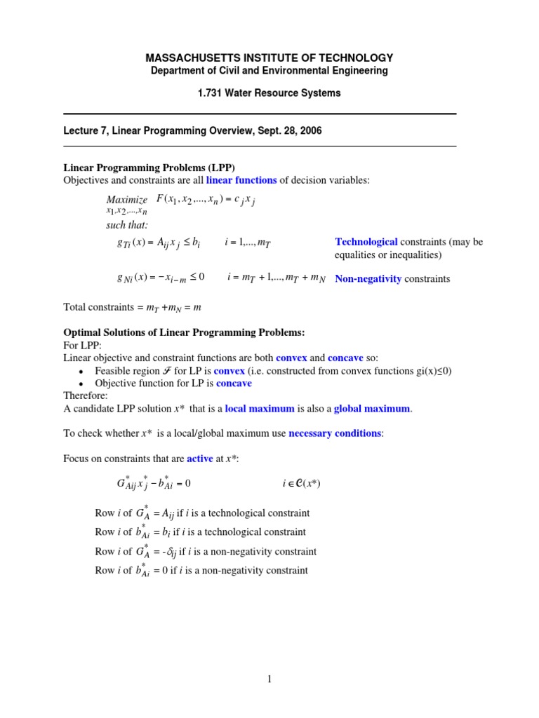 Linear Programming 1 Pdf Pdf Linear Programming Mathematical Optimization