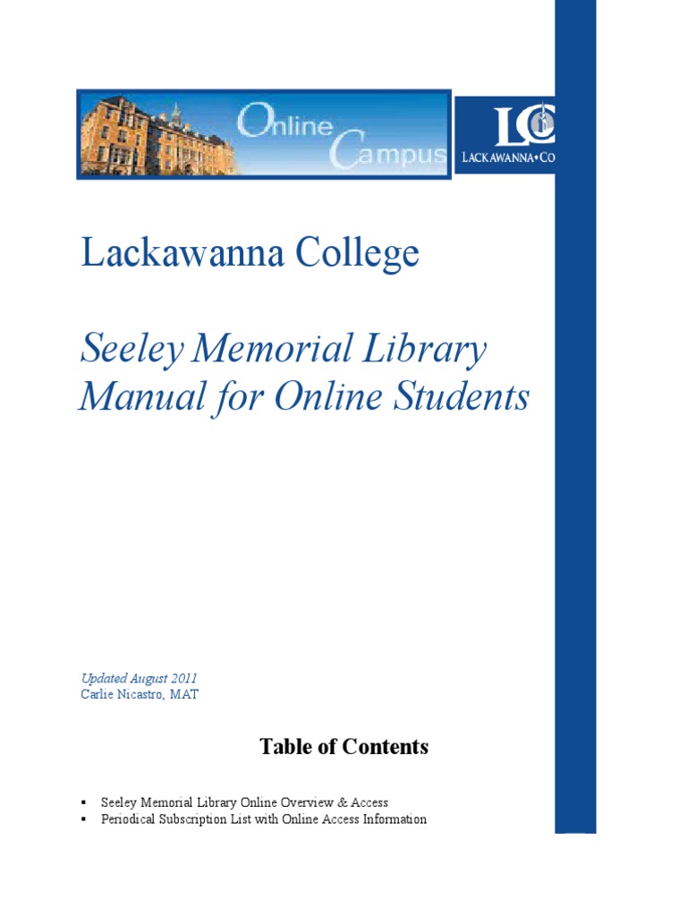 Lackawanna College: Seeley Memorial Library Manual For Online Students ...