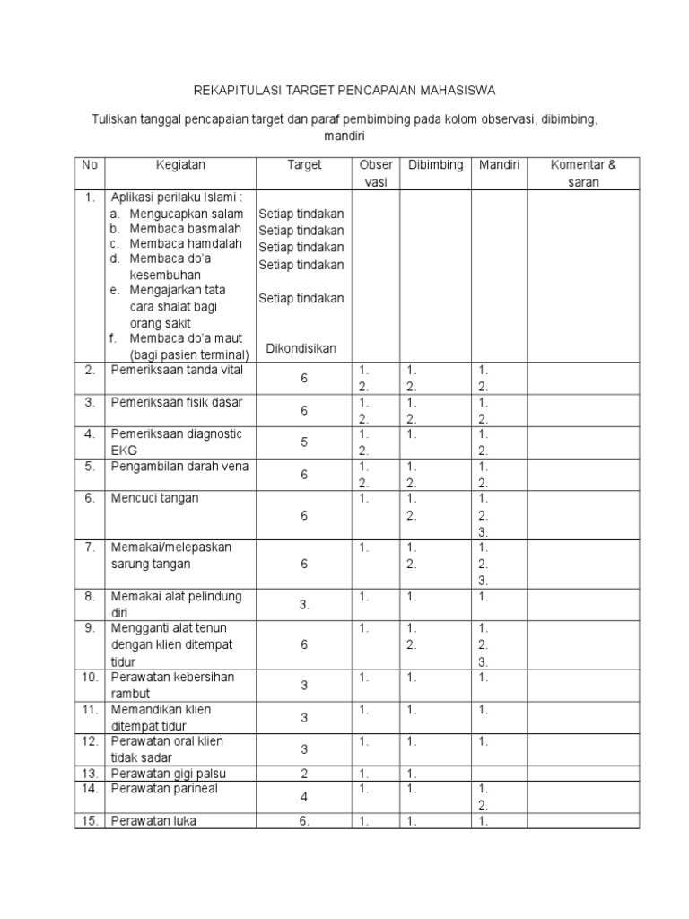 Rekapitulasi Target Pencapaian Mahasiswa | PDF