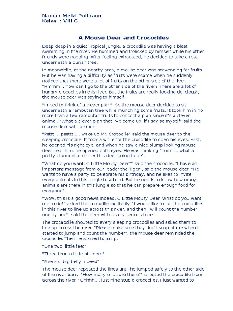 The Mouse Deer and Crocodiles | PDF | Leisure