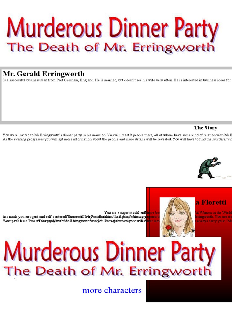 1520 Murderous Dinner Party Roleplay Conversation Cards 7 Pages | PDF