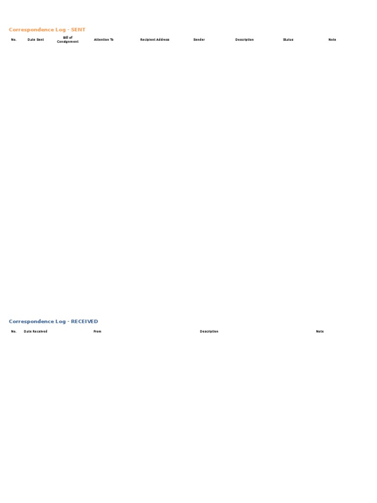 Correspondence Log (Template)