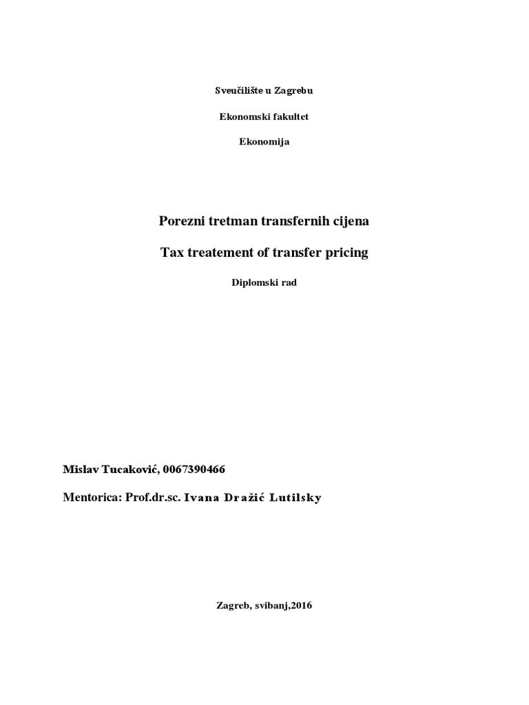 Porezni Tretman Transfernih Cijena PDF | PDF