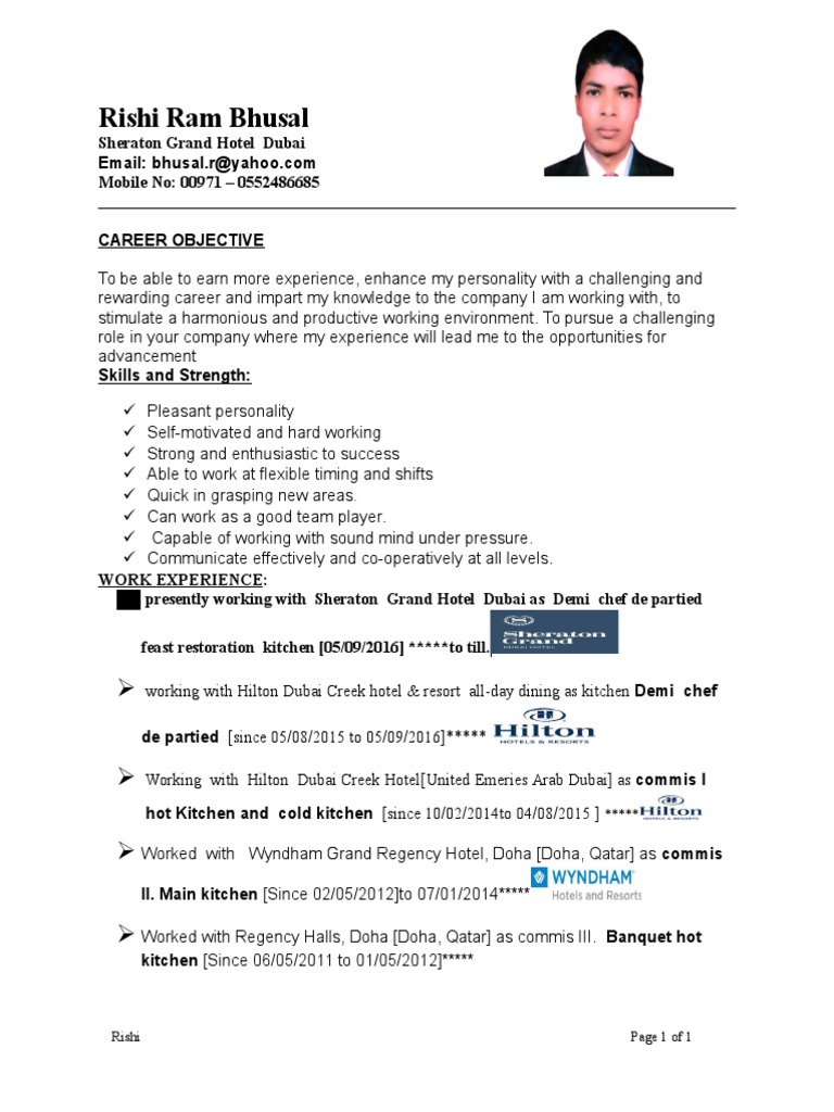 CV For Demi Chef | PDF | Chef | Foods