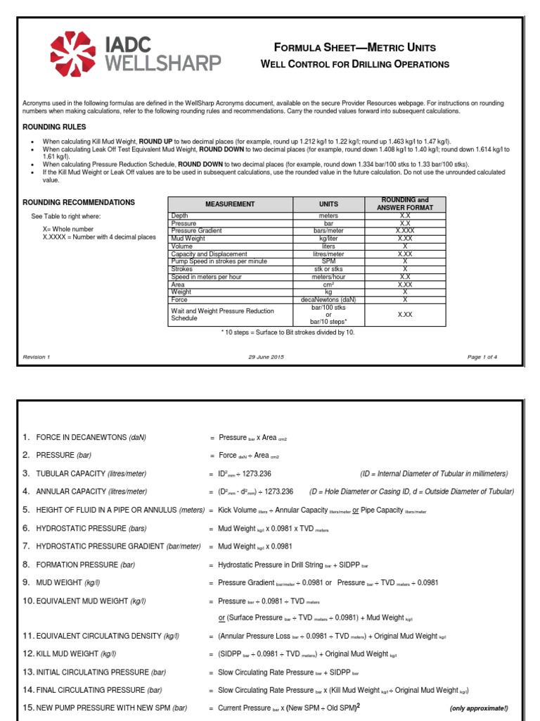 WellSharp Formula Metric | Download Free PDF | Litre | Pressure