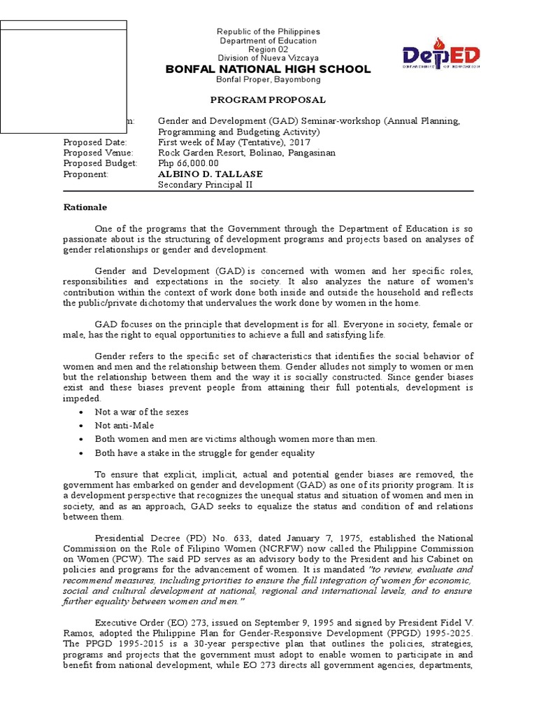 Proposal For GAD Seminar Gender And Development Gender