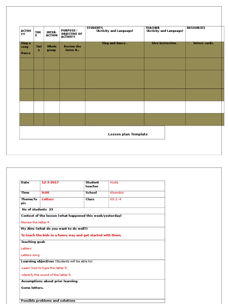Lesson Plan Template 2 | PDF | Lesson Plan | Applied Psychology