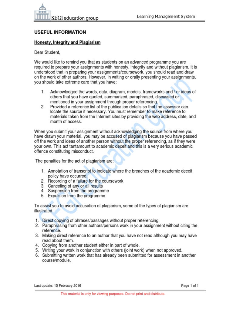 Plagiarism Guidelines for Students | PDF | Career & Growth