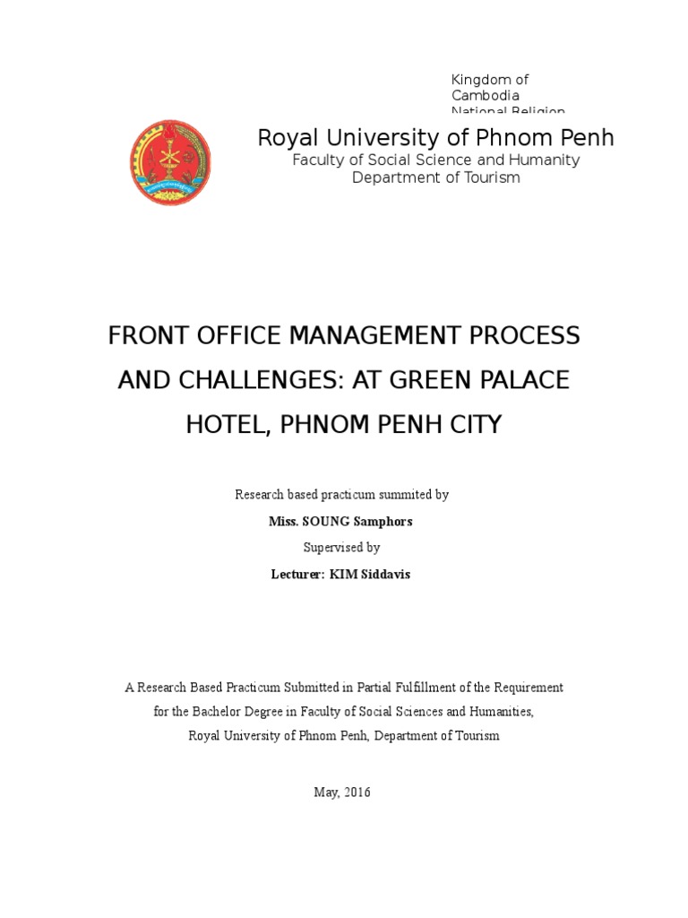 FRONT-OFFICE-MANAGEMENT-PROCESS-AND-CHALLENGES Pho | PDF | Cambodia | Hotel