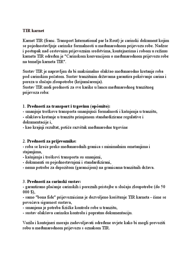 TIR Karnet | PDF
