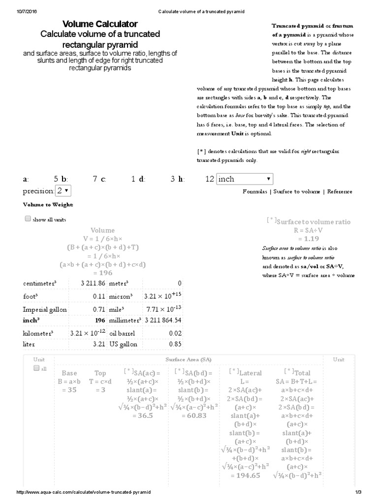 Calculate Volume of a Truncated Pyramid | Volume | Rectangle