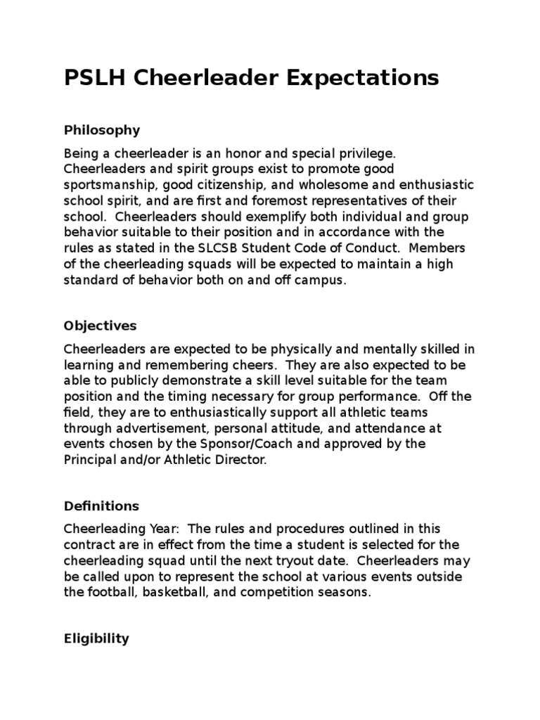 PSLH Cheerleader Contract | PDF | Cheerleading | Sports