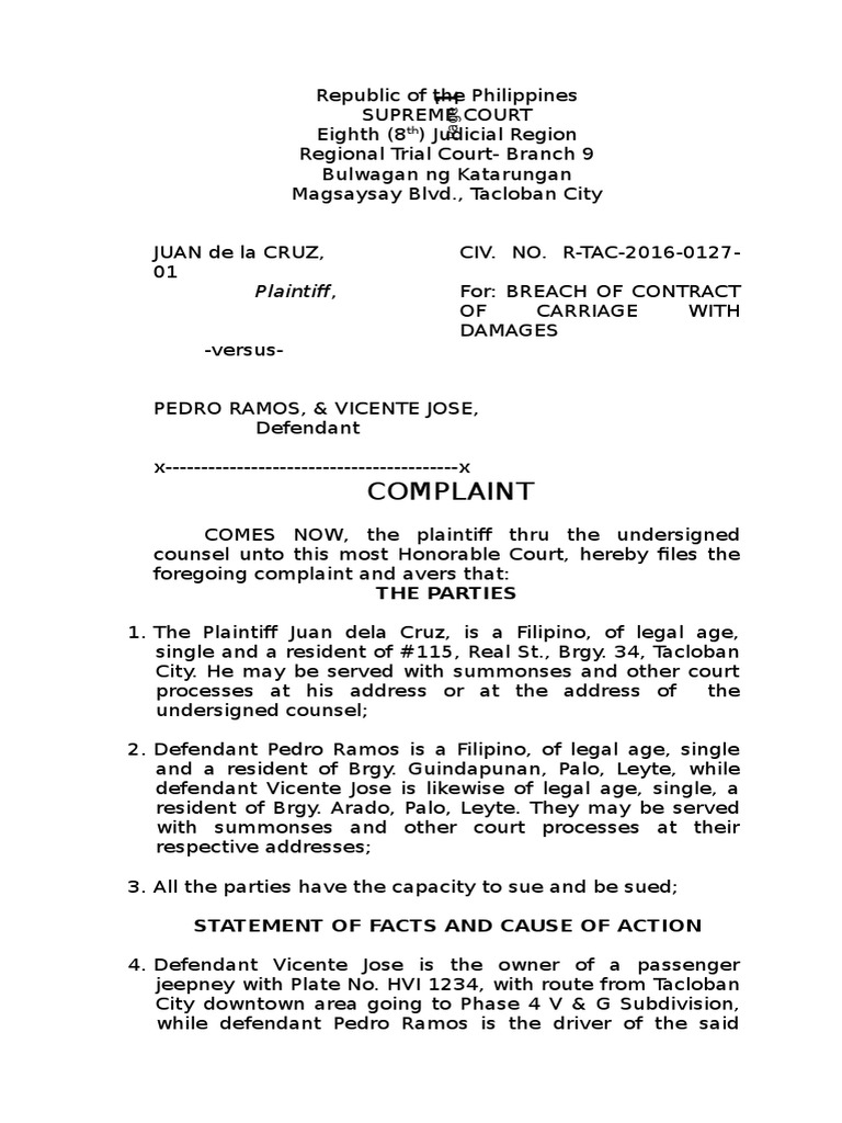 Sample Complaint | PDF | Lawsuit | Complaint