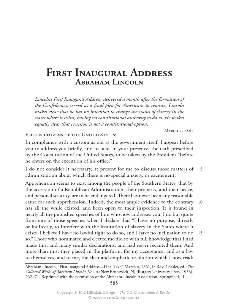 First-Inaugural-Address---Abraham-Lincoln.pdf | Secession In The United ...