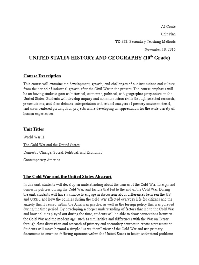 Cold War Unit Plan | PDF | Mc Carthyism | Cold War