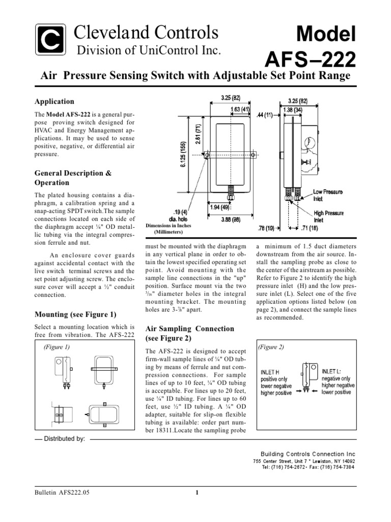 Adjustable Set Point Range Air Pressure Sensing Switch with Detailed ...