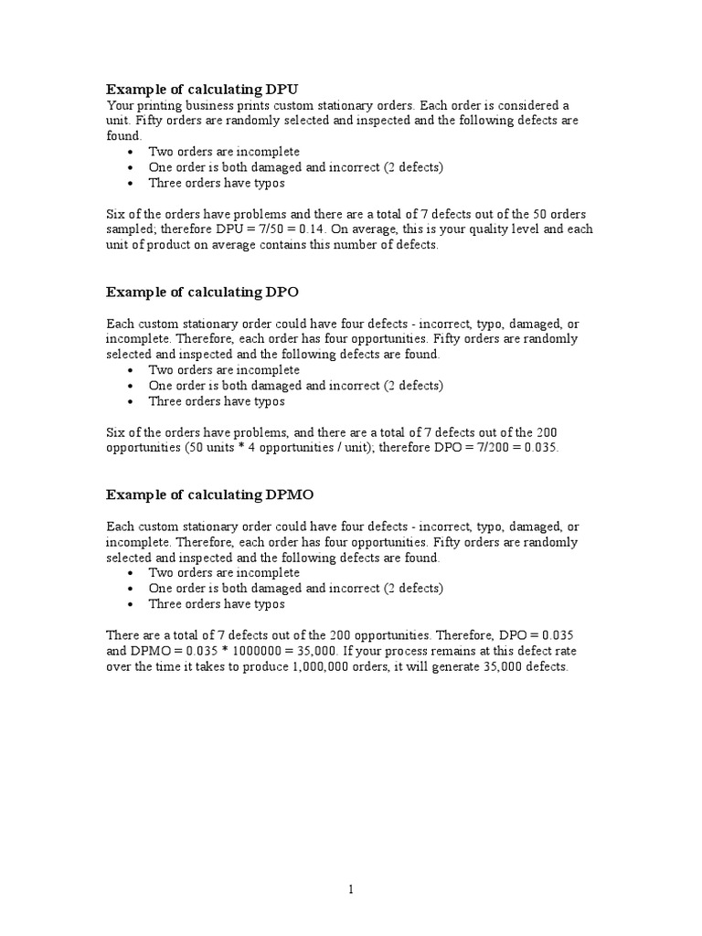 DPU, DPO, and DPMO Calculation Example | PDF | Computers