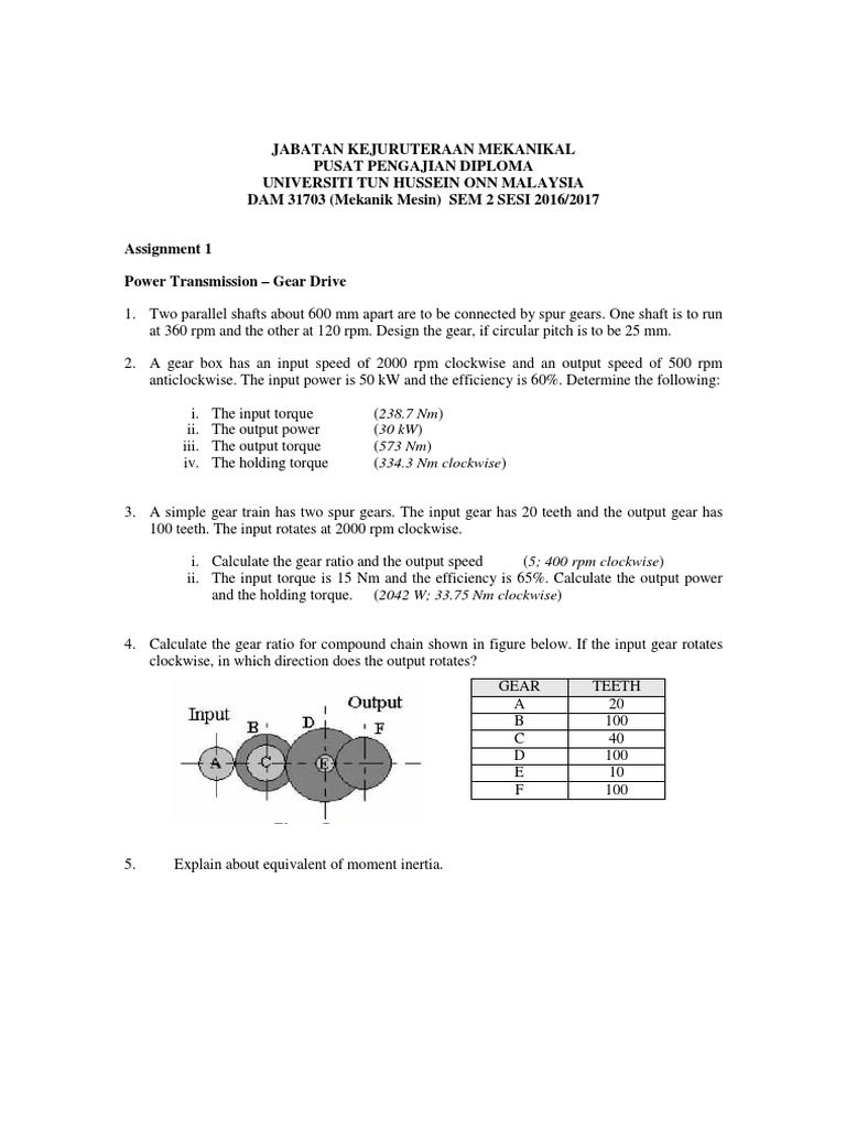 Assignment 1 DAM 31703 | PDF | Belt (Mechanical) | Gear
