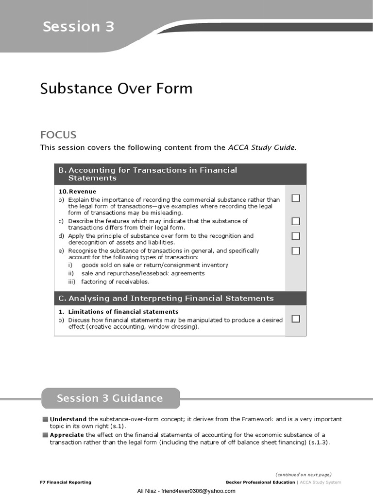 F7-03 Substance Over Form | PDF | Repurchase Agreement | Balance Sheet