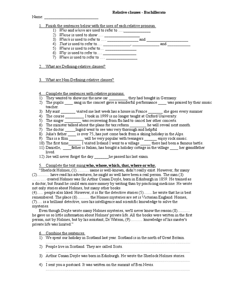 Relative Clauses | PDF | Sherlock Holmes | Detective Fiction