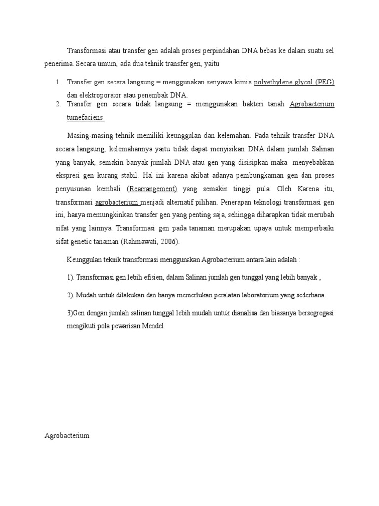 Transformasi Atau Transfer Gen Adalah Proses Perpindahan DNA Bebas Ke ...