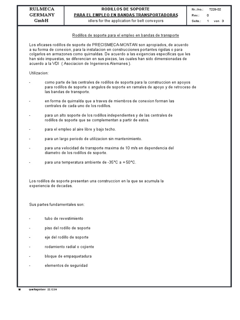 Rodillos de Soporte - 01 | PDF | Acero | Rodamiento (Mecánico)