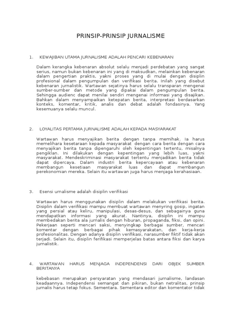 Prinsip Jurnalisme untuk Wartawan Profesional | PDF