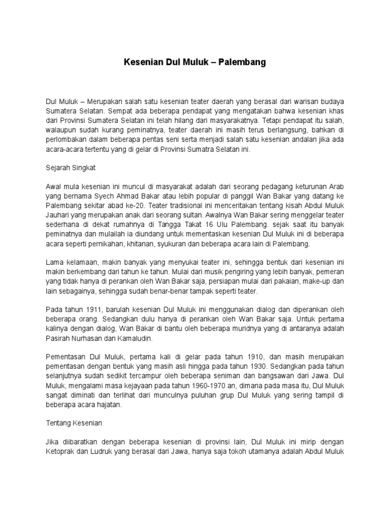 Seni Teater - Kesenian Dul Muluk | PDF