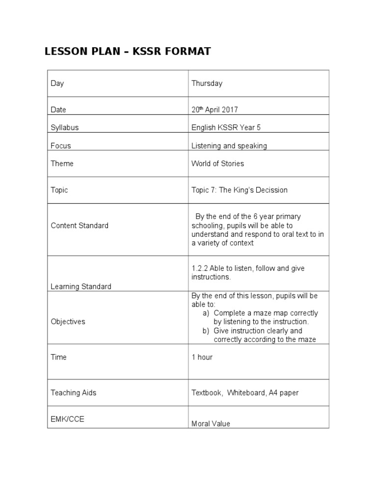 Lesson Plan - KSSR Format | PDF | Educational Assessment | Teachers