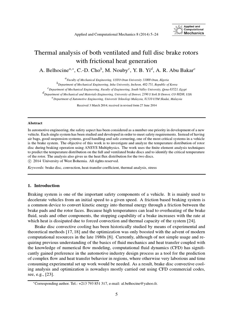 Thermal Analysis of Both Ventilated and Full Disc Brake Rotors | PDF ...