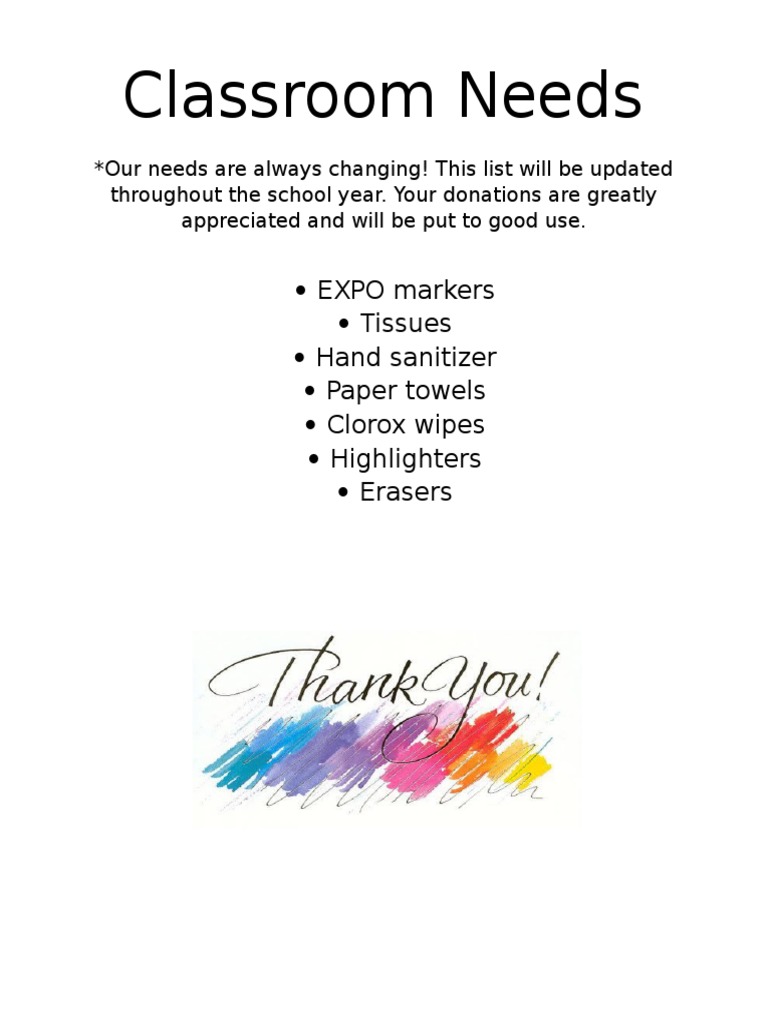 Classroom Supplies Donation List | PDF