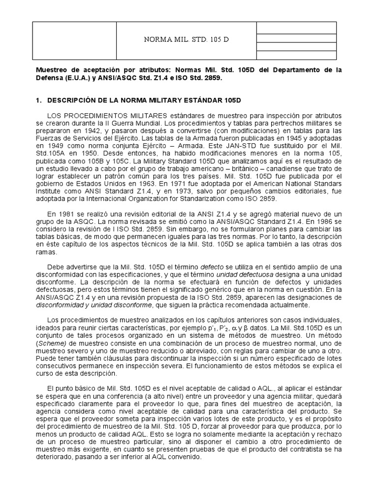 Normas Mil Standard 105D PDF | PDF | Muestreo (Estadísticas ...