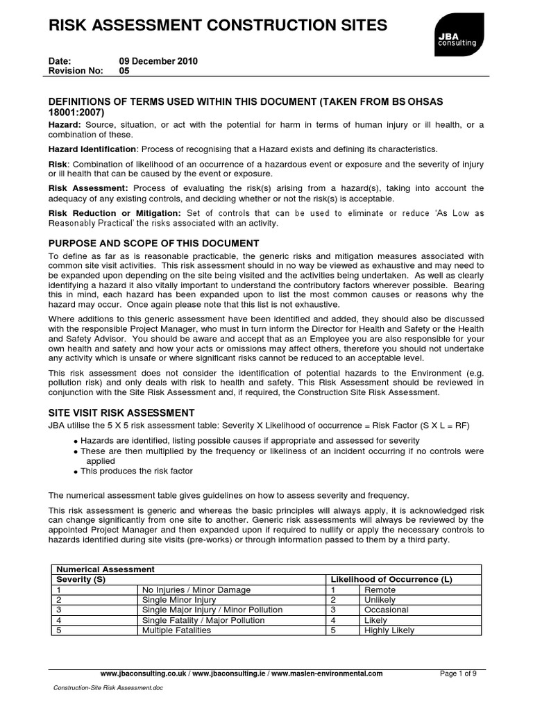 Risk Assessment Construction Site | PDF | Risk Assessment | Risk