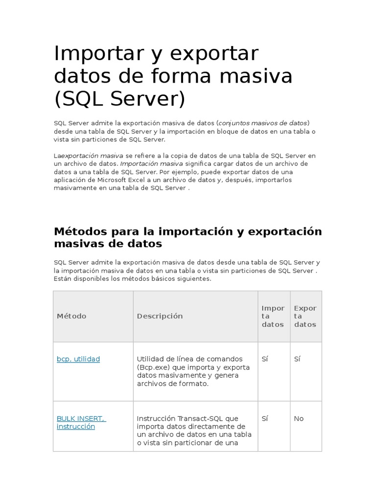 Importar y Exportar Datos en SQL Server | PDF | Tabla (base de datos) | Servidor SQL de Microsoft