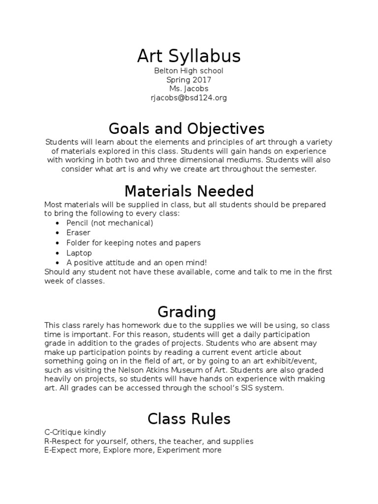 Art Syllabus | PDF | Pedagogy | Behavior Modification