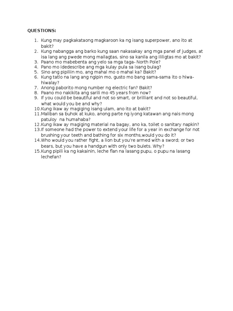 Questions For Pageant | PDF